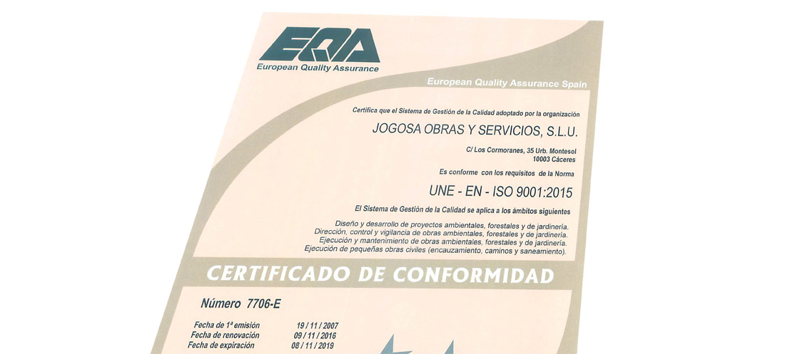 Jogosa renueva sus certificados europeos EQA hasta el año 2019